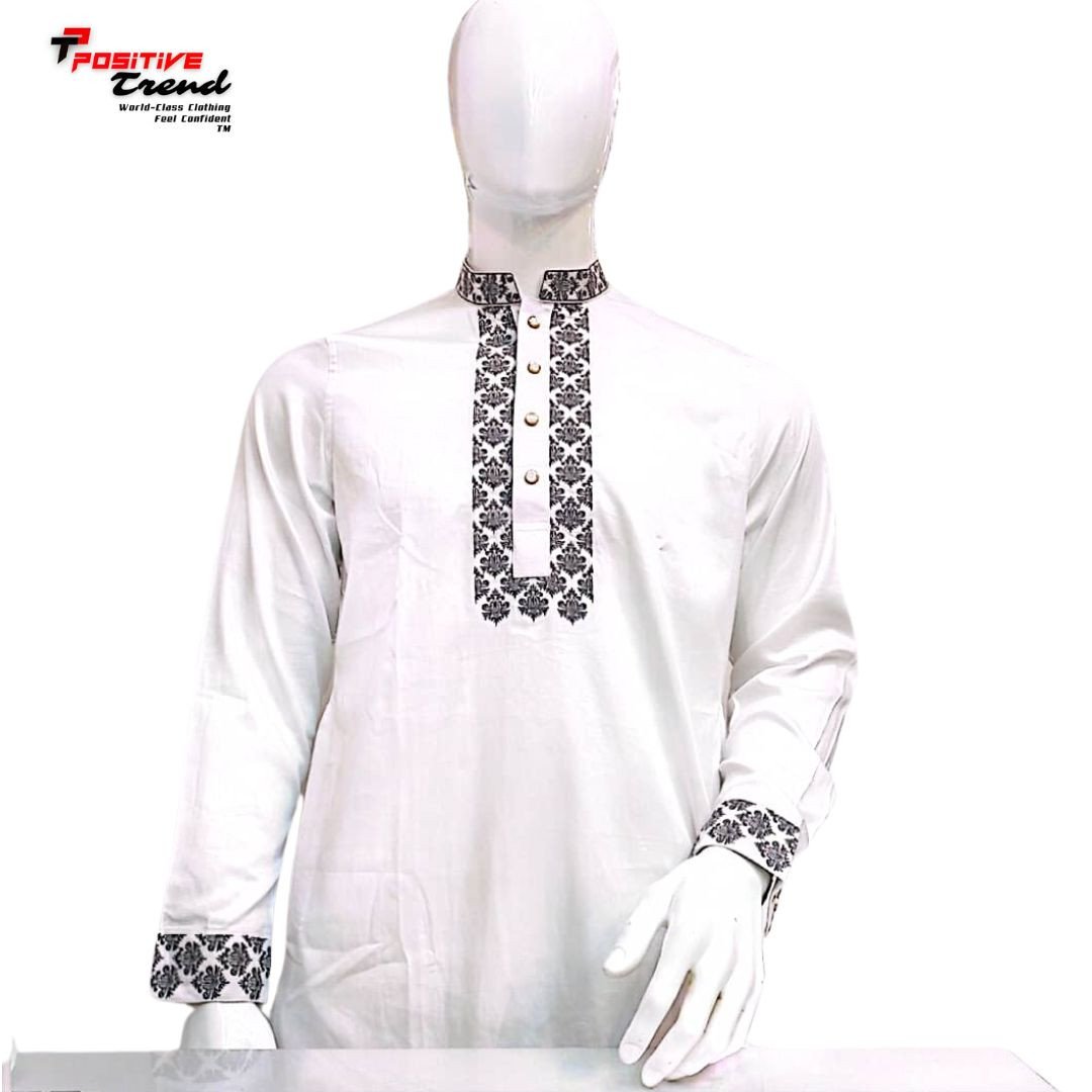 Premium sharton fabric collar and cuff embroidery panjabi